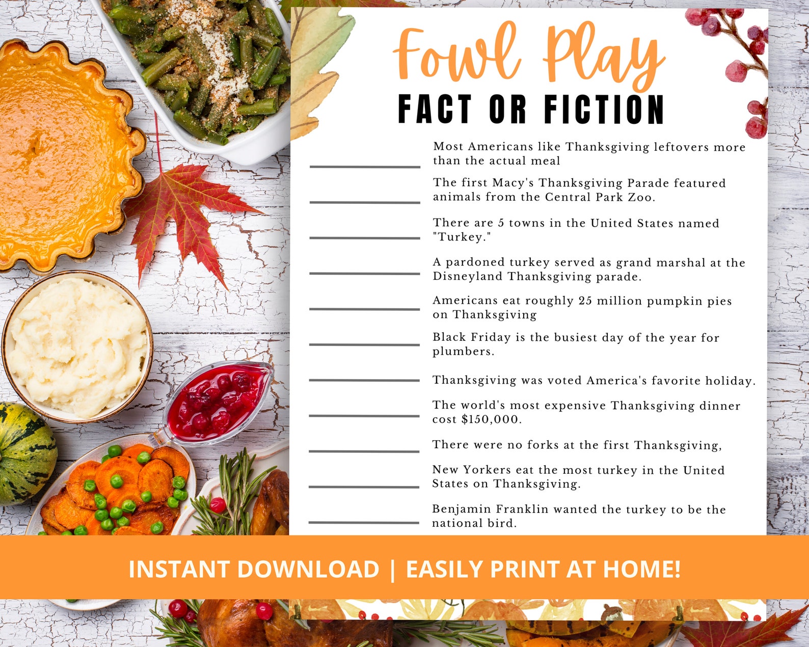 Thanksgiving Trivia Game Fowl Play Trivia Thanksgiving - Etsy