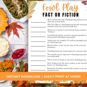 Thanksgiving Trivia Game, Fowl Play Trivia, Thanksgiving Printable ...