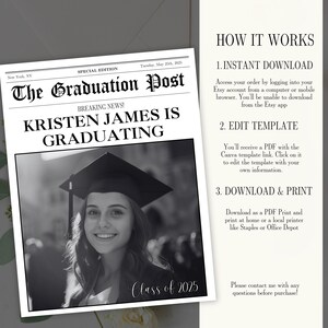 Graduation Newspaper Template, Printable Grad Announcement, Graduation ...