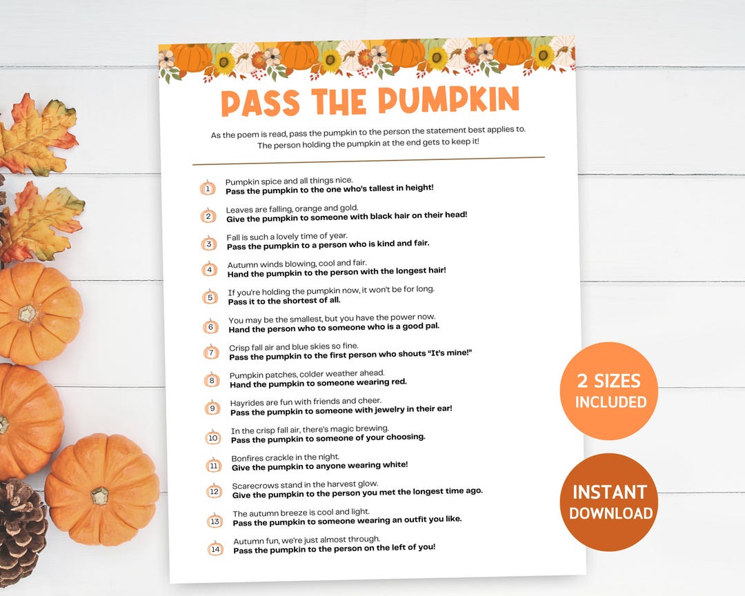Pass the Pumpkin Game, Fall Game, Autumn Games Printable, Fall Time ...