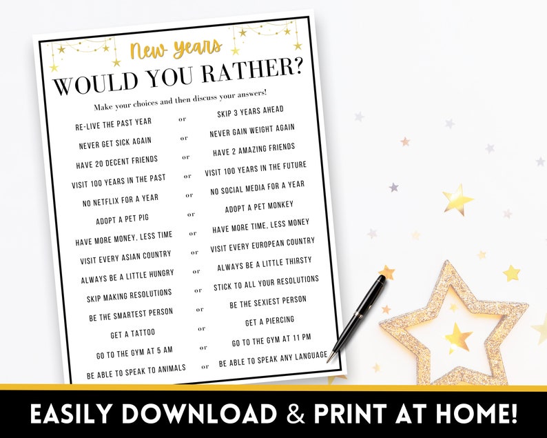 New Years Would You Rather New Year's Party Game New - Etsy