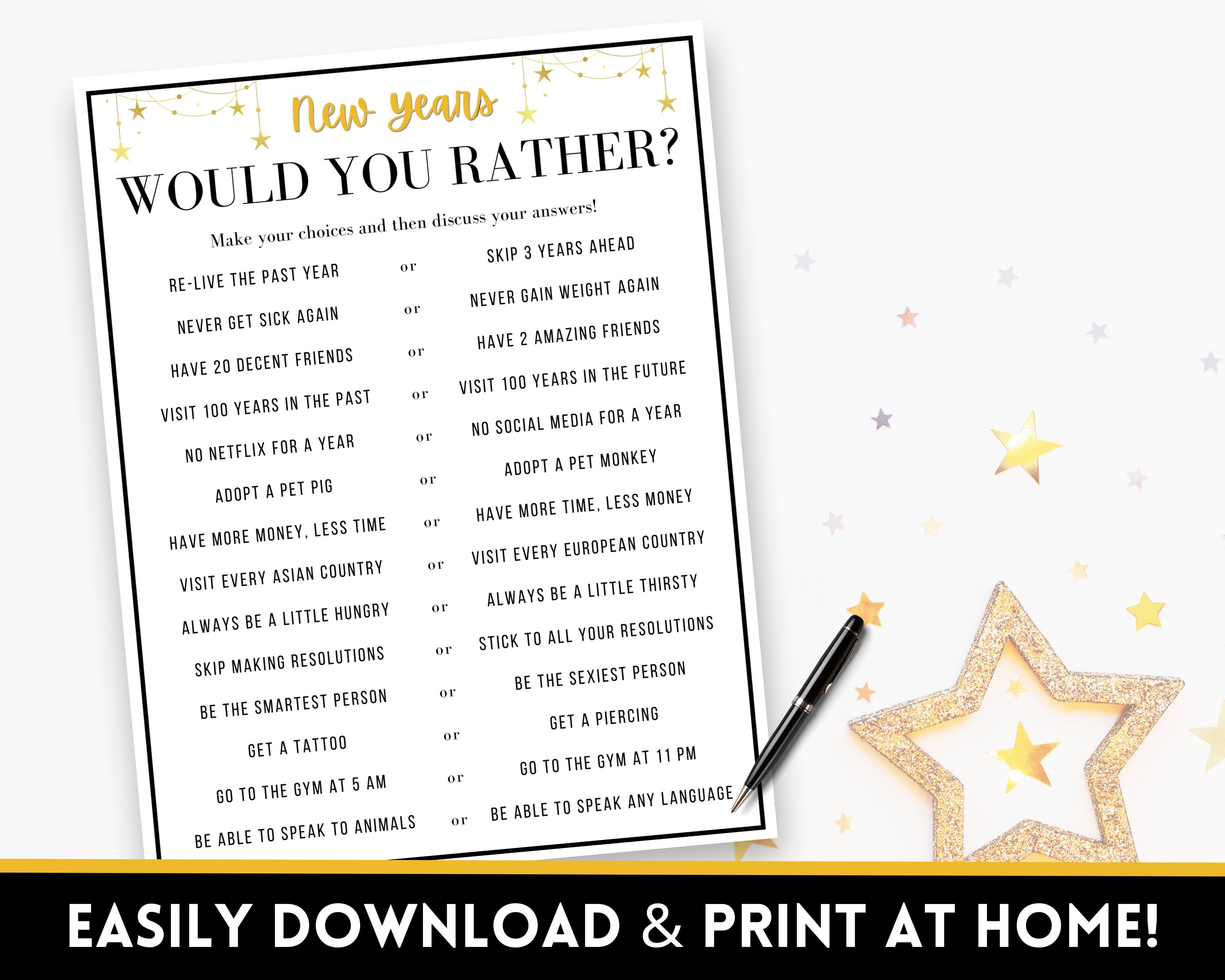 New Years Would You Rather New Year's Party Game New - Etsy