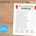 Back to School Riddles Printable Back to School Game First - Etsy