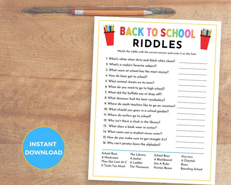Back to School Riddles Printable Back to School Game First - Etsy Canada