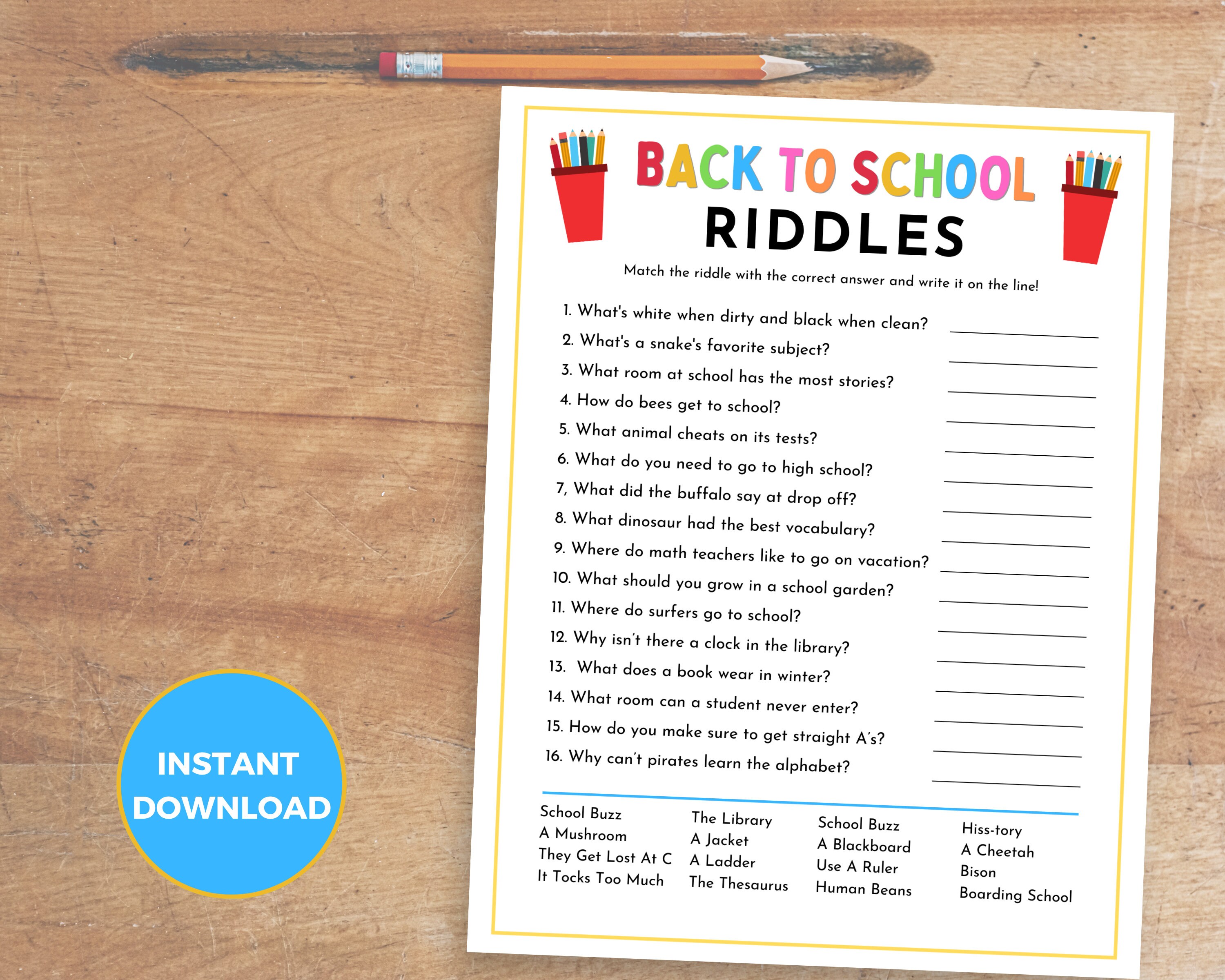 Back to School Riddles Printable Back to School Game First - Etsy