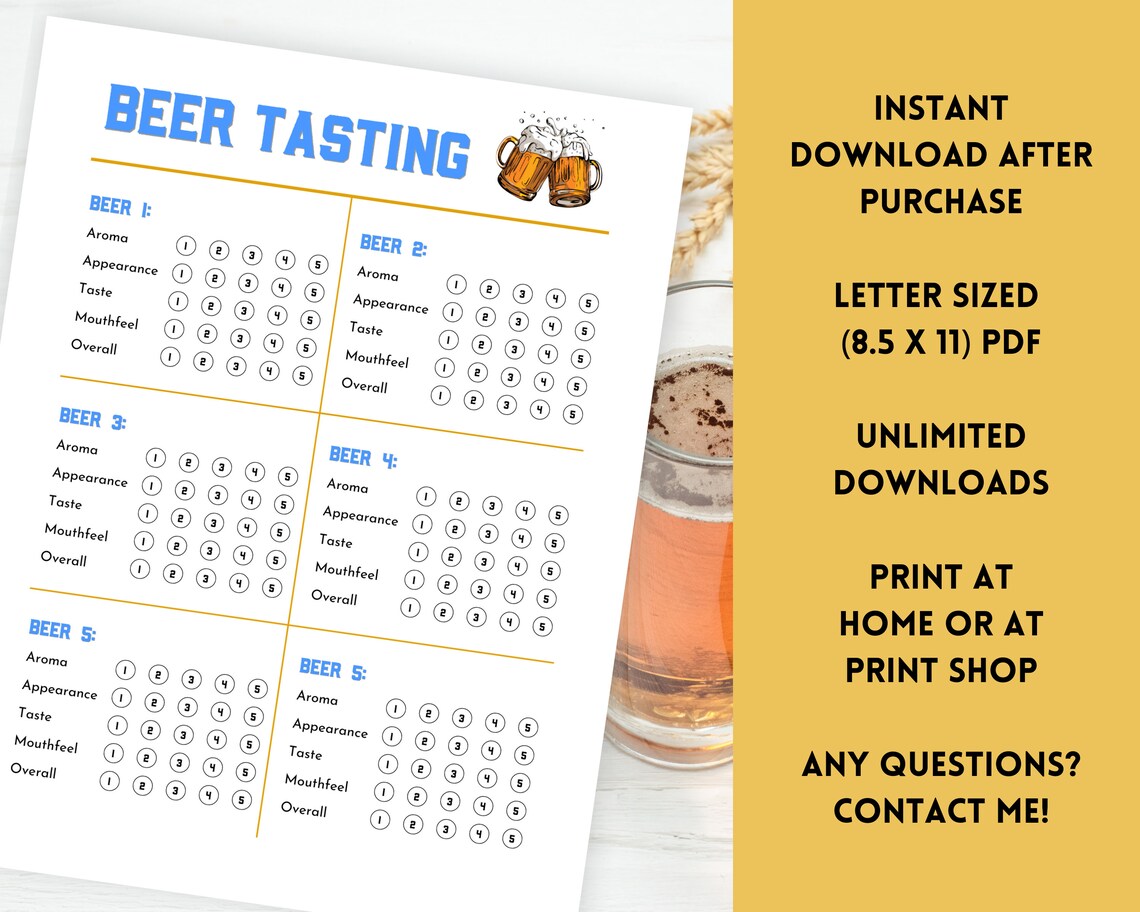 Beer Tasting Scorecard, Printable Beer Tasting Scorecard, Beer Tasting ...