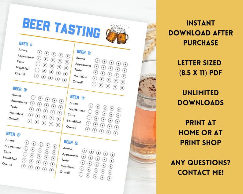 Beer Tasting Scorecard, Printable Beer Tasting Scorecard, Beer Tasting ...