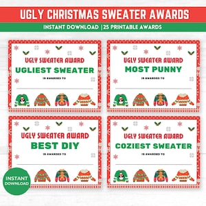 Ugly Christmas Sweater Awards, Ugly Sweater Party Certificates, Ugly ...
