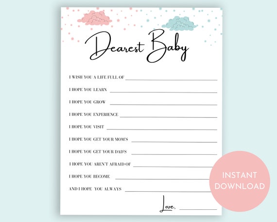 Dear Baby Wishes for Baby Baby Shower Wishes for Baby Best | Etsy