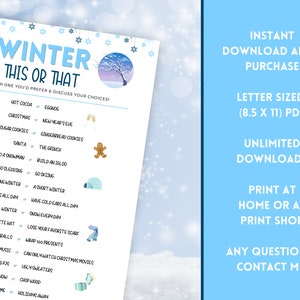 Winter Party Game, Printable Winter Games, Winter This or That, Party ...