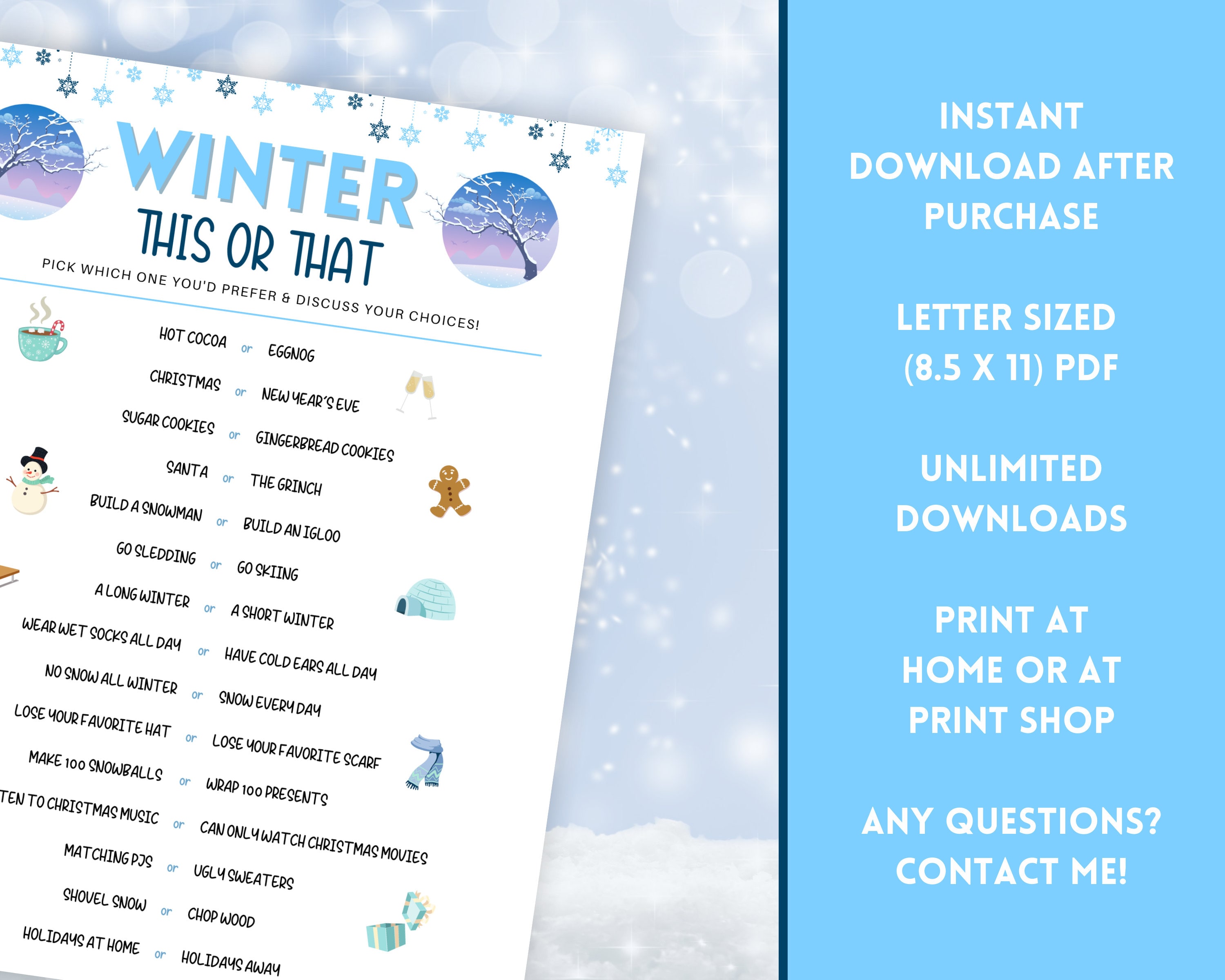 Winter Party Game Printable Winter Games Winter This or - Etsy