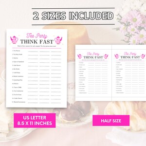 Tea Party Think Fast Game, Tea Party Game Printable, Tea Party Game for ...