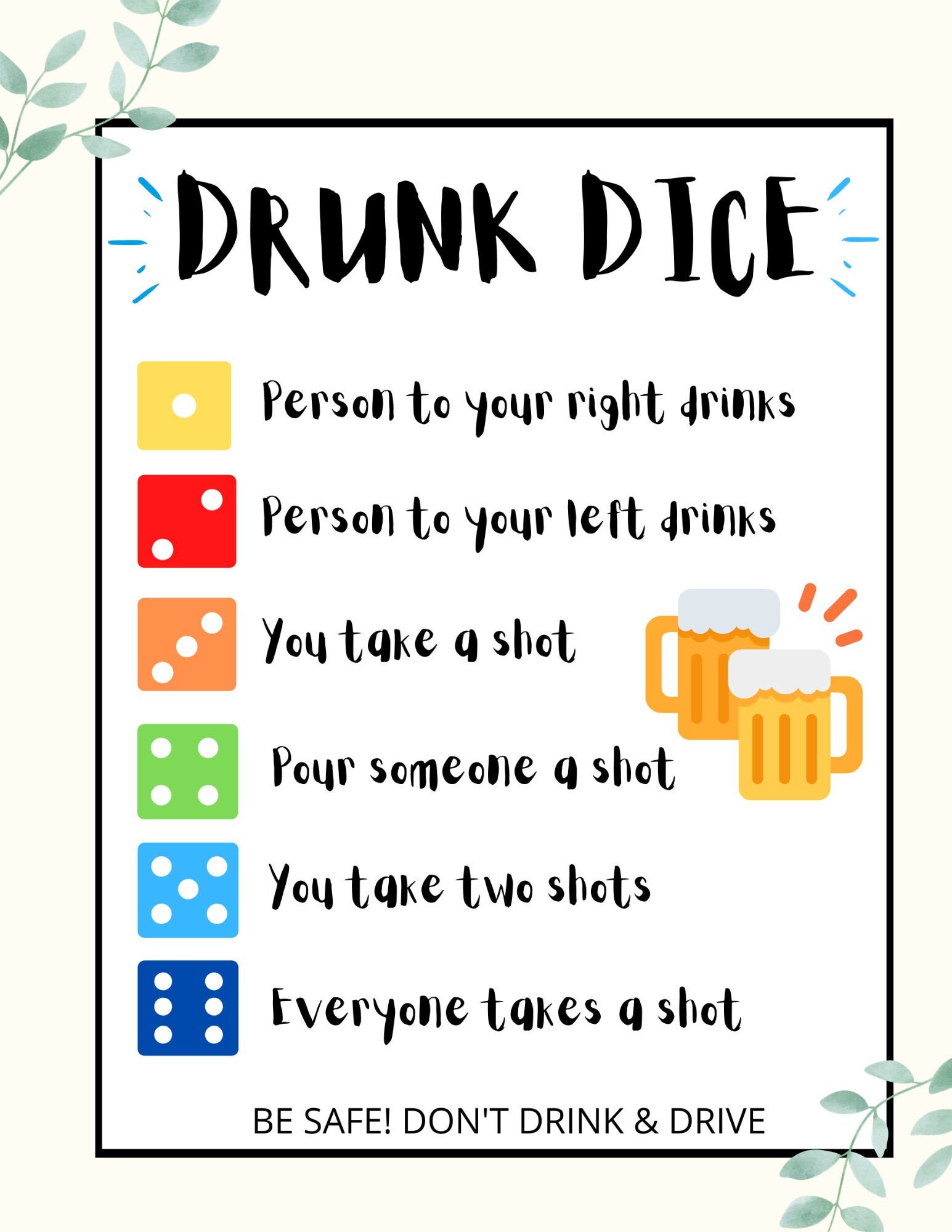 Drunk Dice Drunk Rules Bundle Printable Party Games Virtual Etsy UK