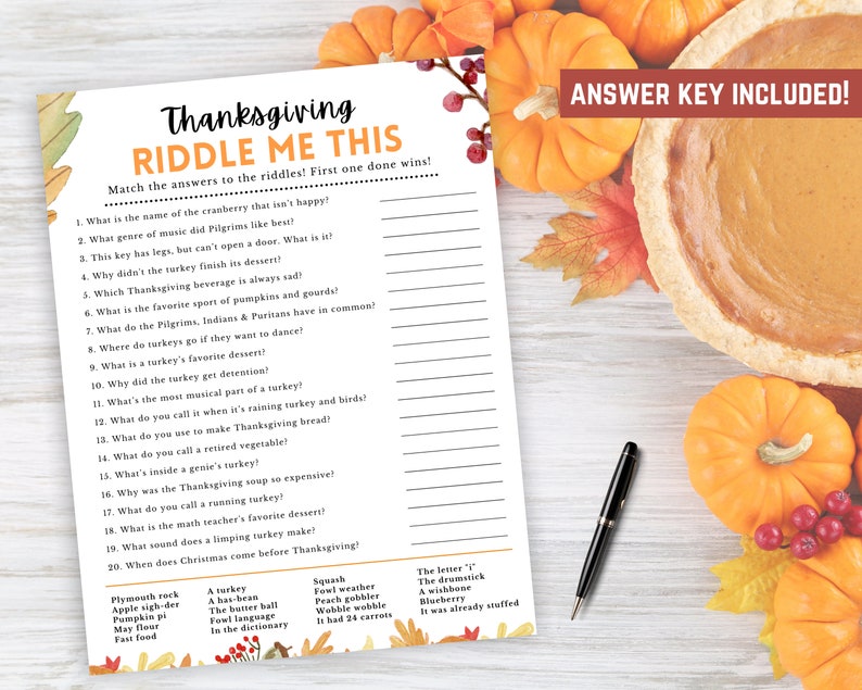Thanksgiving Riddles Thanksgiving Games Printable Funny - Etsy