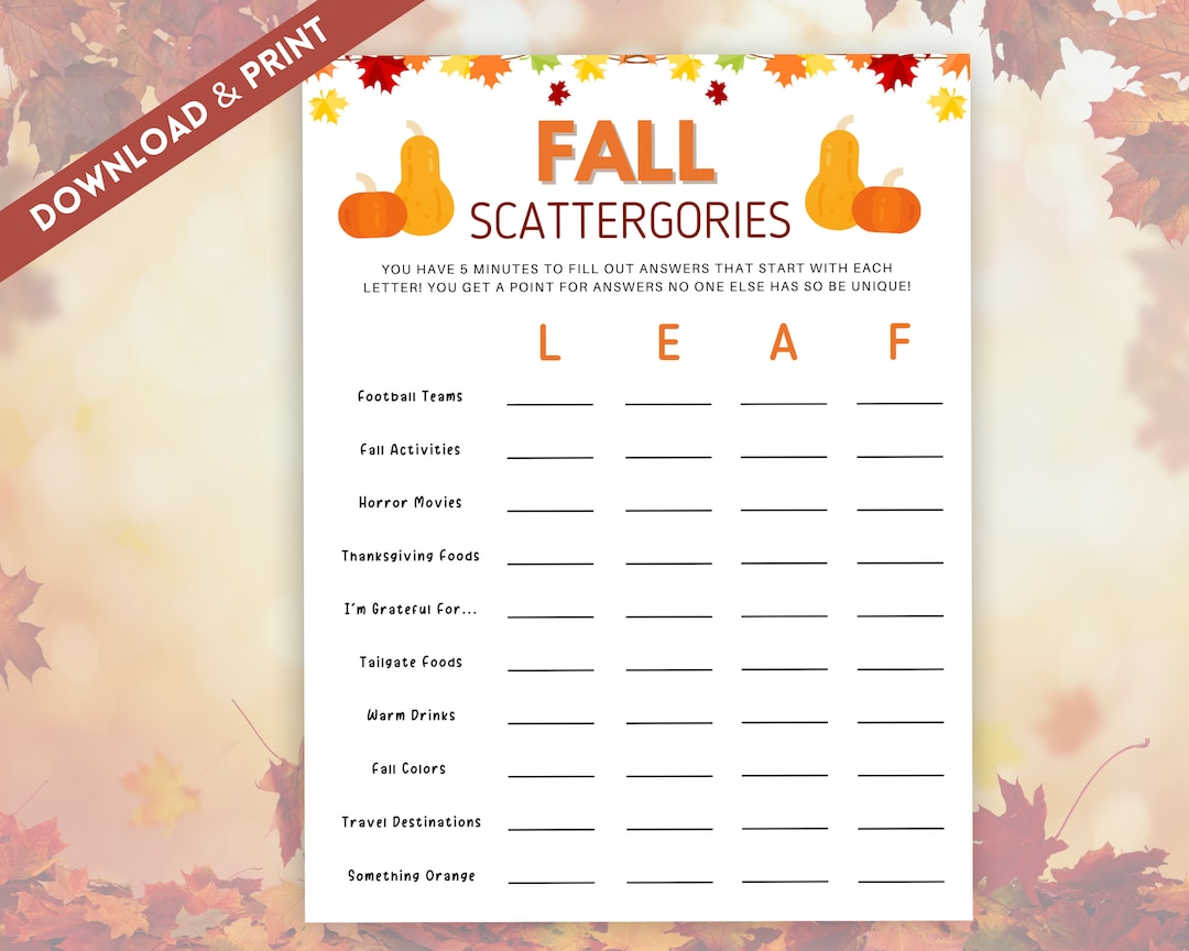 Fall Scattergories, Fall Themed Games, Fun Games for Kids and Adults ...