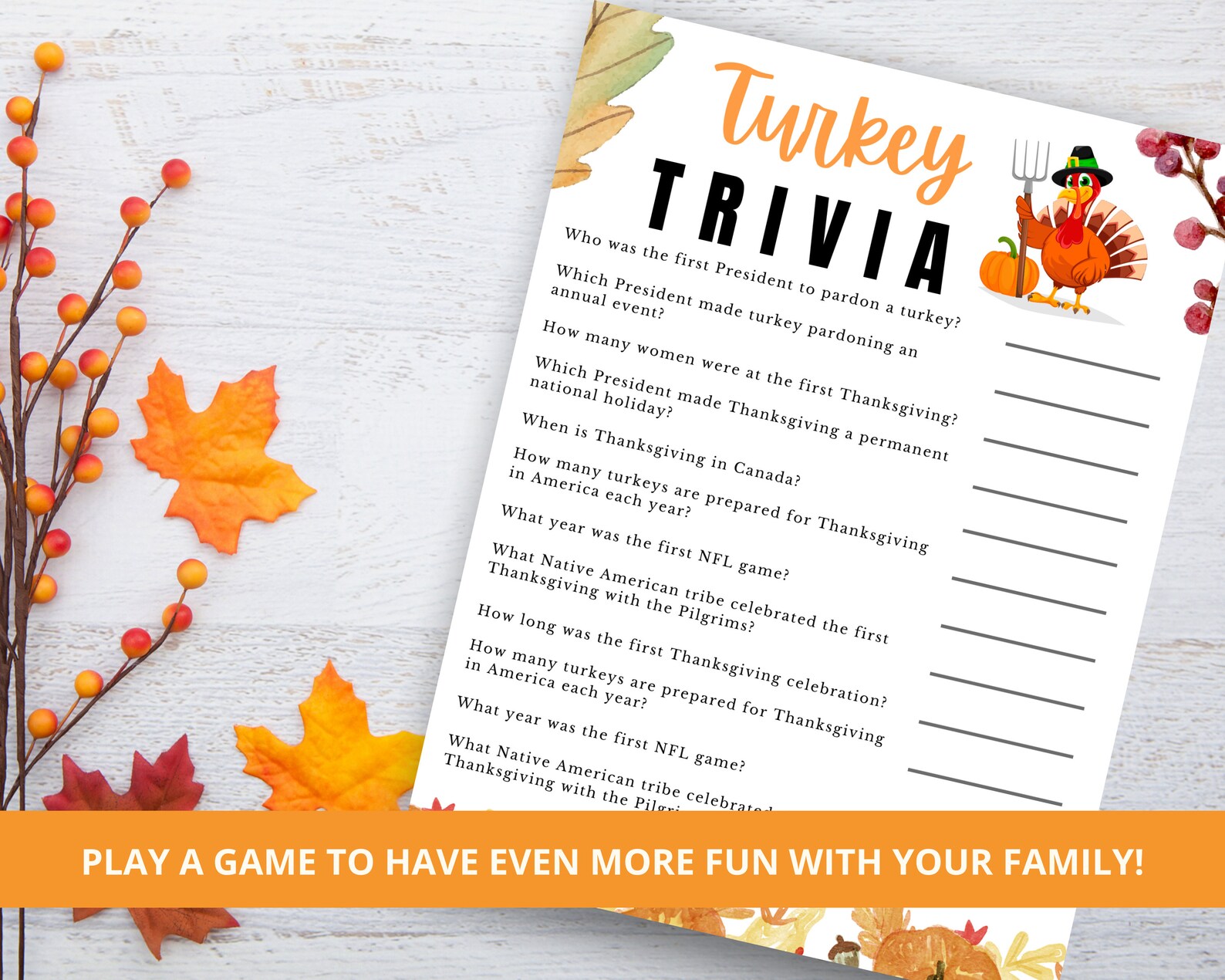 Thanksgiving Trivia, Thanksgiving Game, Adult Thanksgiving Game, Turkey ...