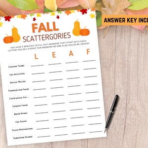Fall Scattergories, Fall Themed Games, Fun Games for Kids and Adults ...