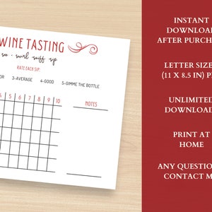Wine Tasting Sheet 10 Wines, Wine Tasting Scorecard Printable, Wine ...