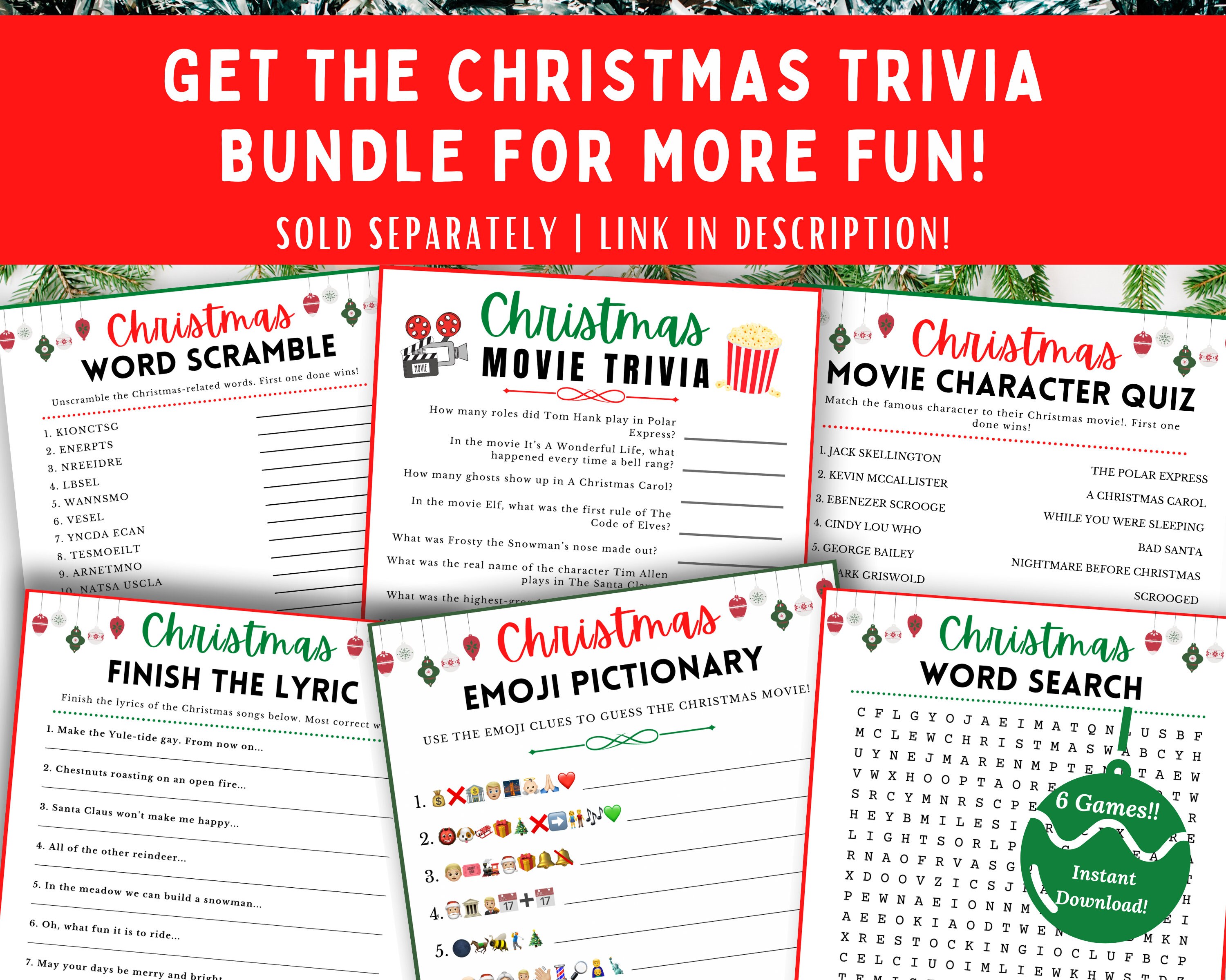 Christmas Party Game, Christmas Movie Characters Quiz, Printable ...