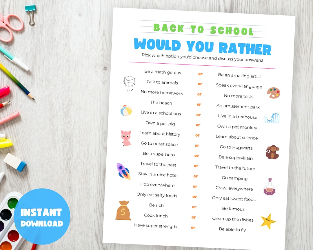 School Would You Rather Game for Kids, Classroom Icebreaker Game ...