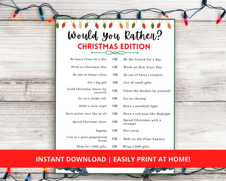 Family Christmas Game Christmas Would You Rather Christmas - Etsy