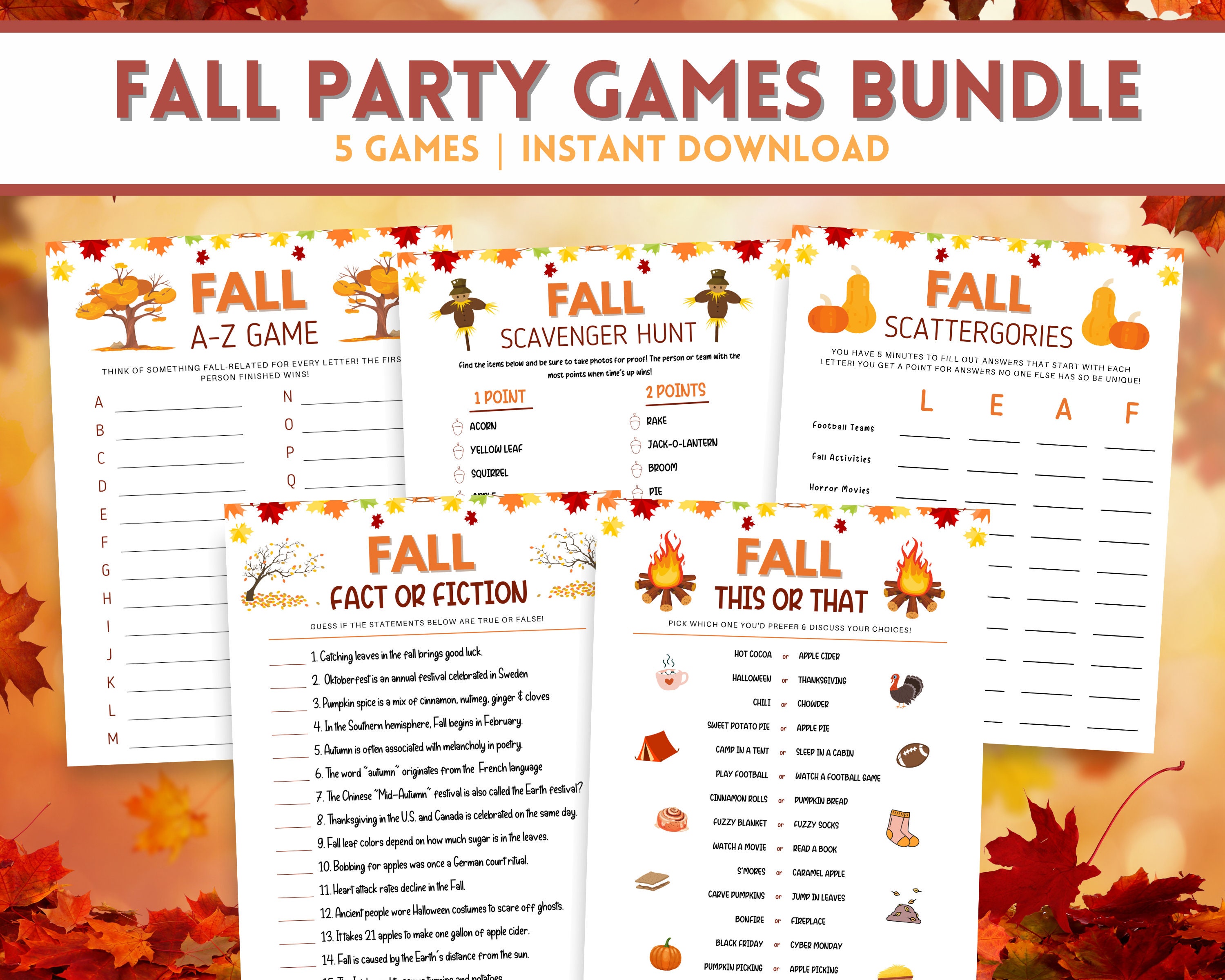 Fall Scattergories Fall Themed Games Fun Games for Kids and | Etsy