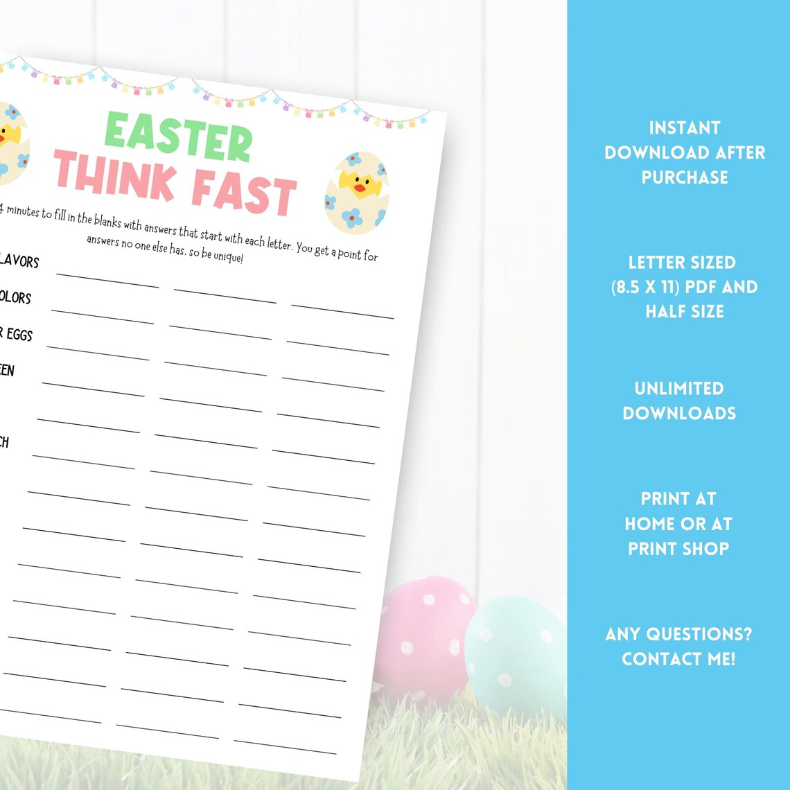 Easter Think Fast, Printable Easter Game, Easter Activity for Kids and ...