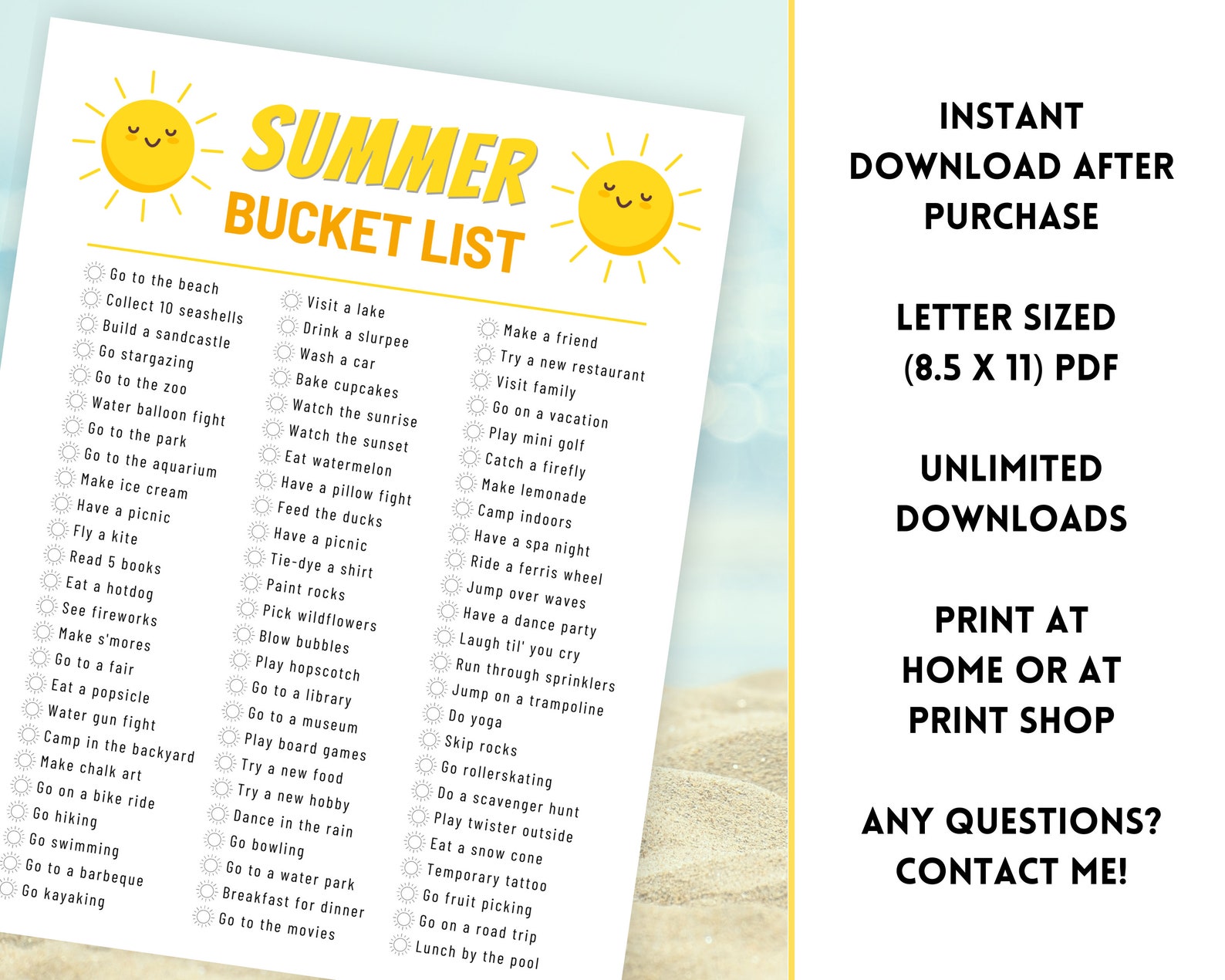 Summer Bucket List Summer Bucket List Printable Summer - Etsy
