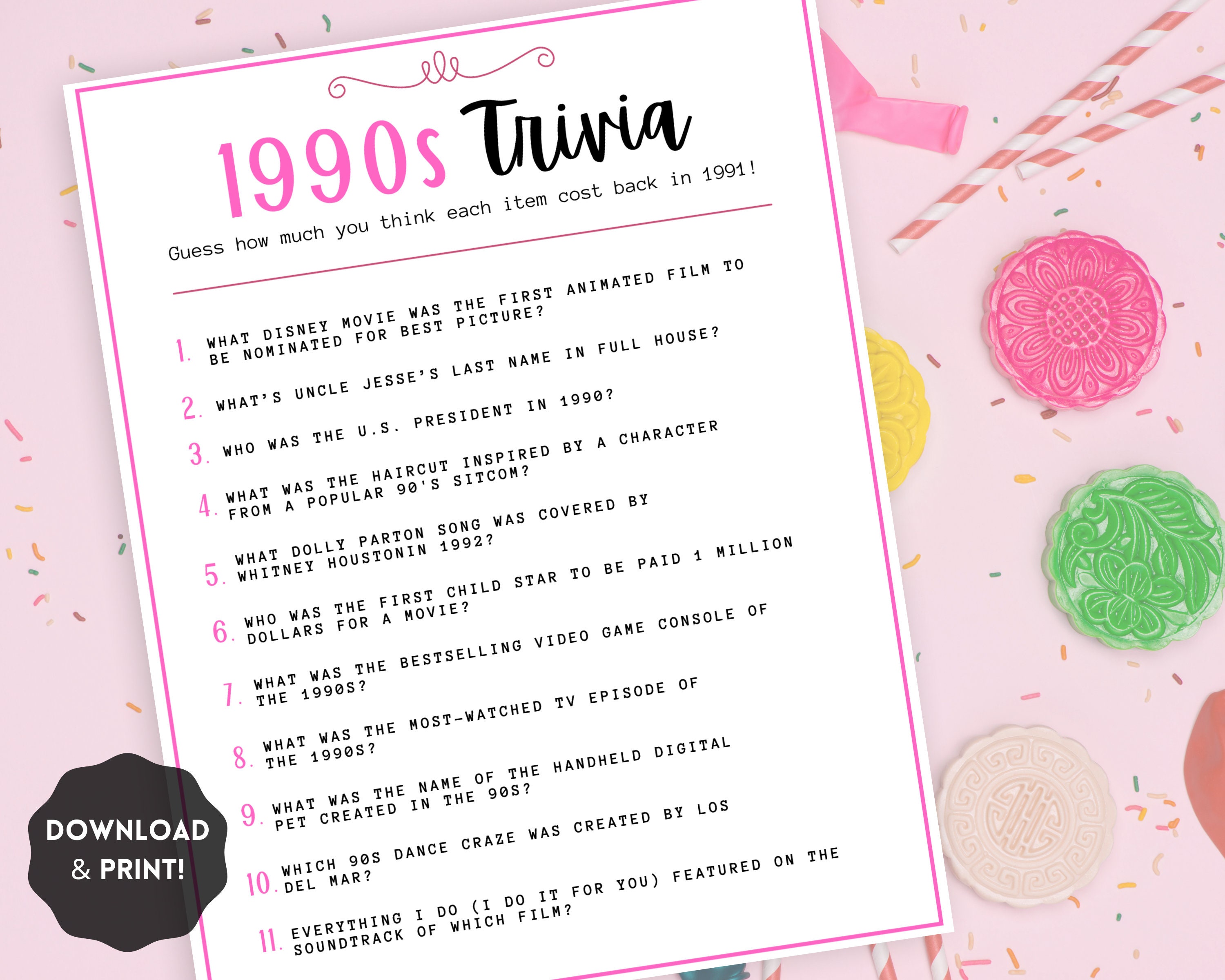 90s Trivia 90's Trivia Game 30th Birthday Trivia 30th - Etsy