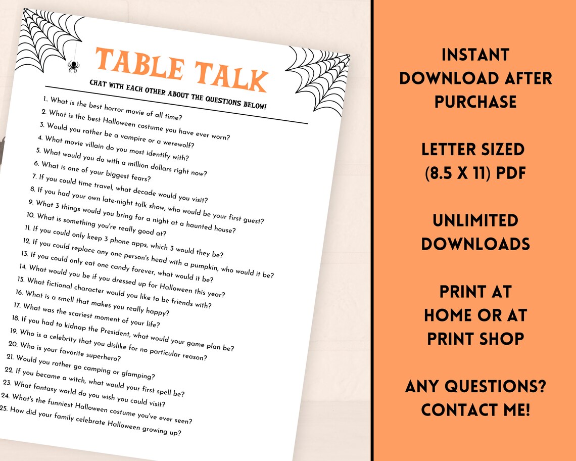 Halloween Icebreaker Questions Halloween Conversation - Etsy