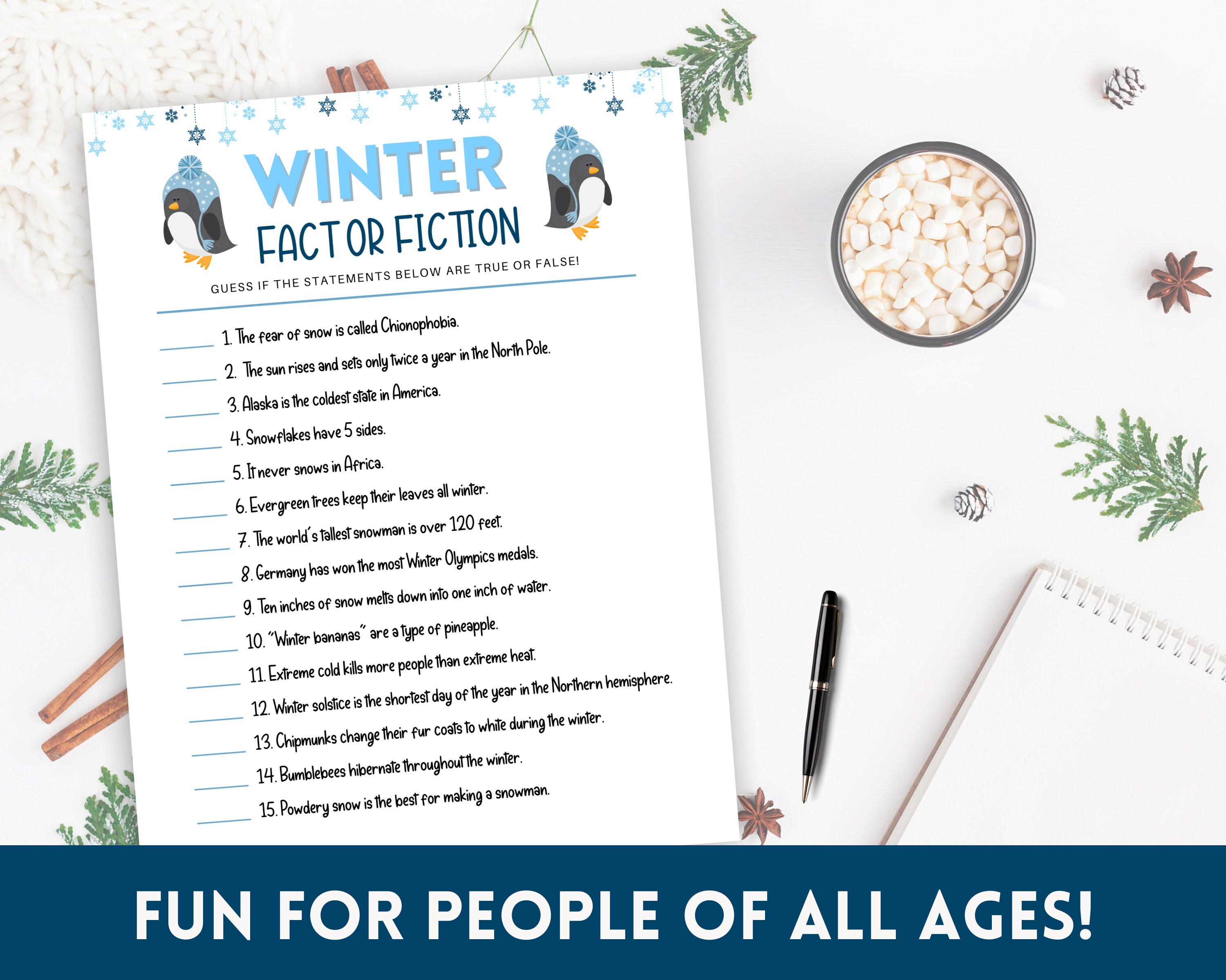 Winter Trivia Game Printable Winter Games Party Games for - Etsy