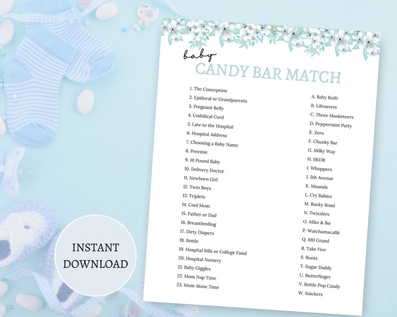 Baby Candy Match Game Baby Shower Game Printable Baby Shower - Etsy