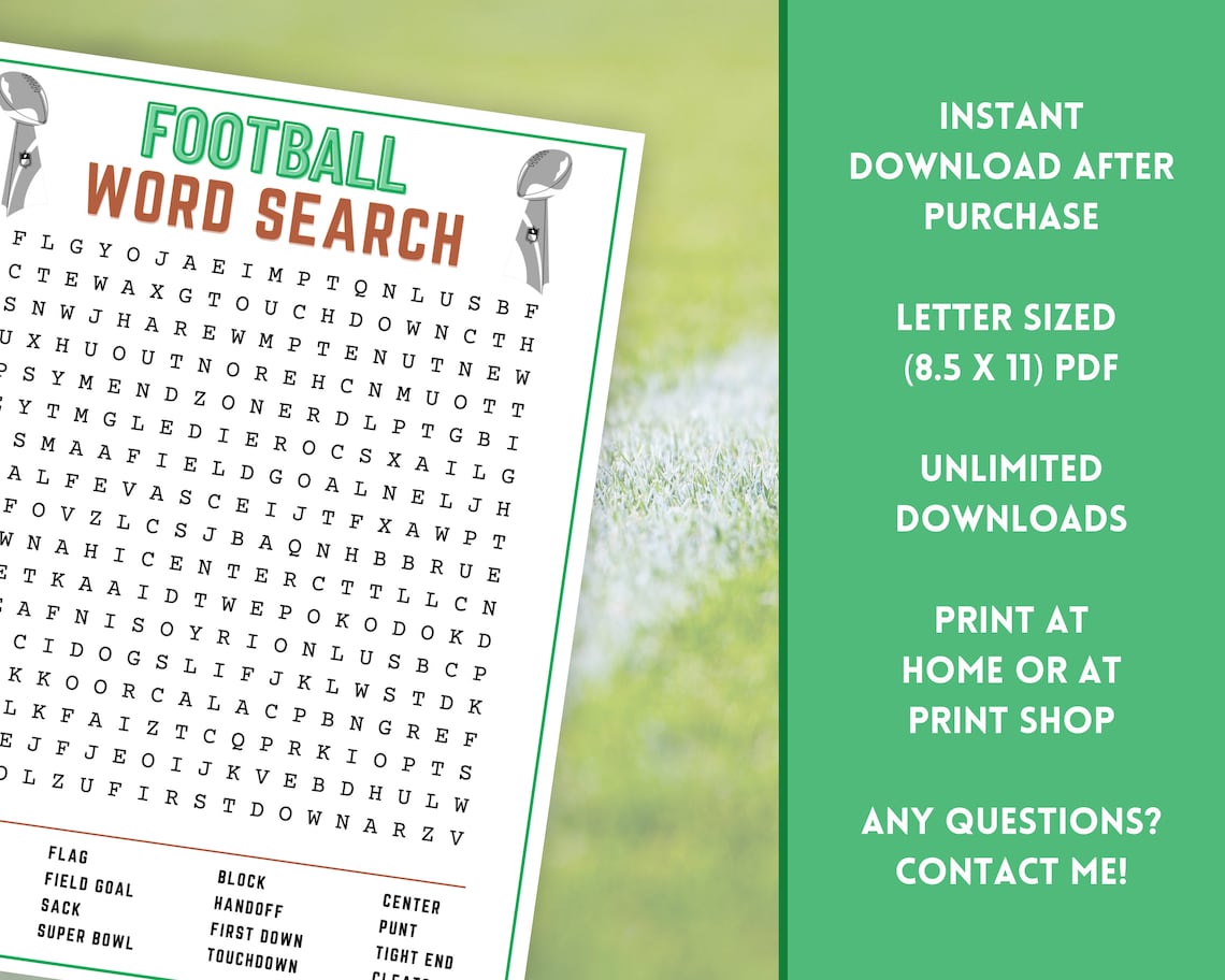 Football Word Search Football Party Game Football Theme - Etsy