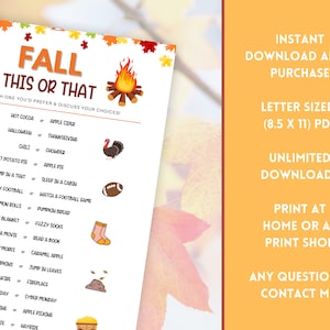 Fall This or That, Fall Party Game Printable, Fun Game for Kids and ...