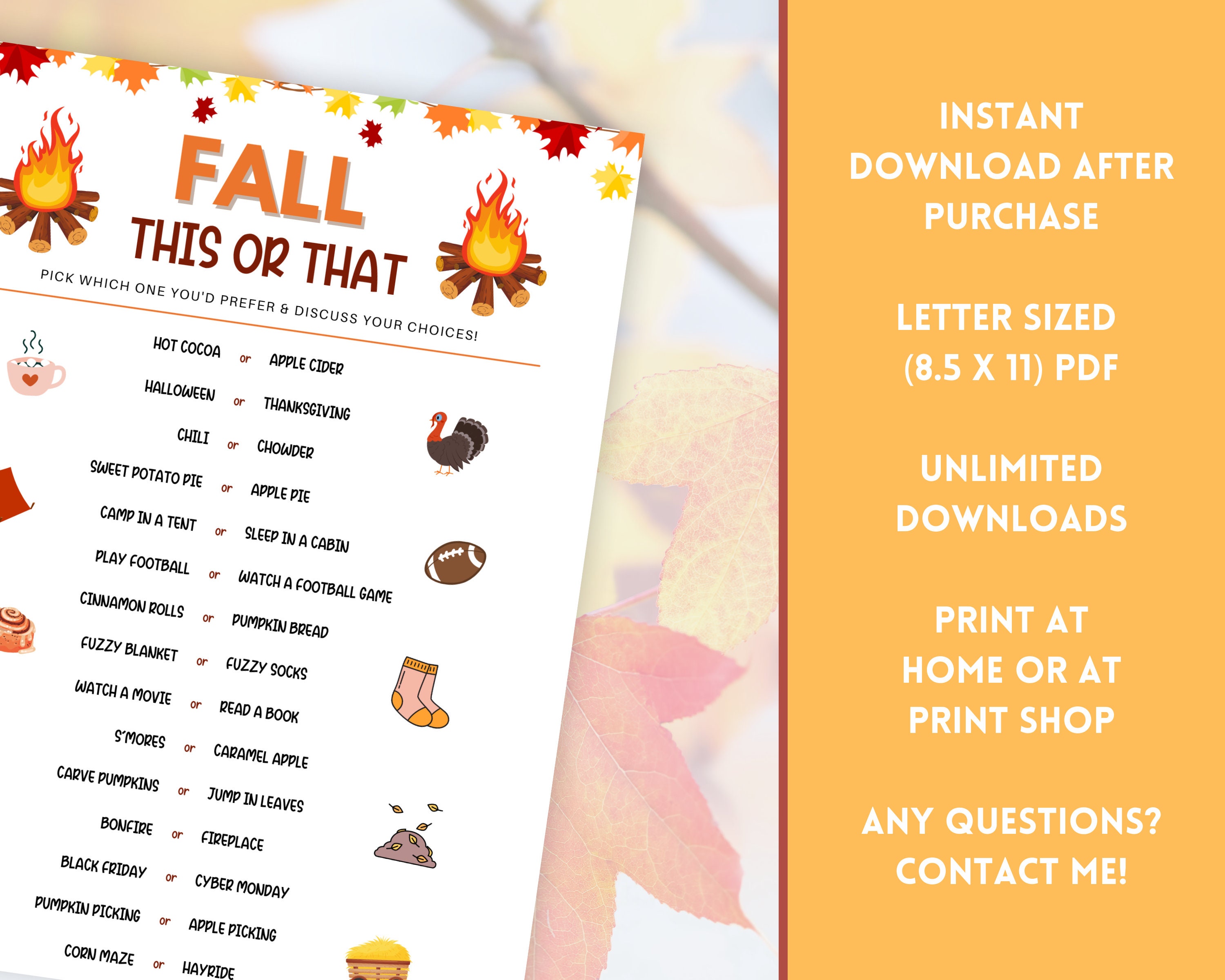Fall This or That, Fall Party Game Printable, Fun Game for Kids and ...