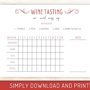 Wine Tasting Sheet, Wine Tasting Scorecard Printable, Wine Tasting ...