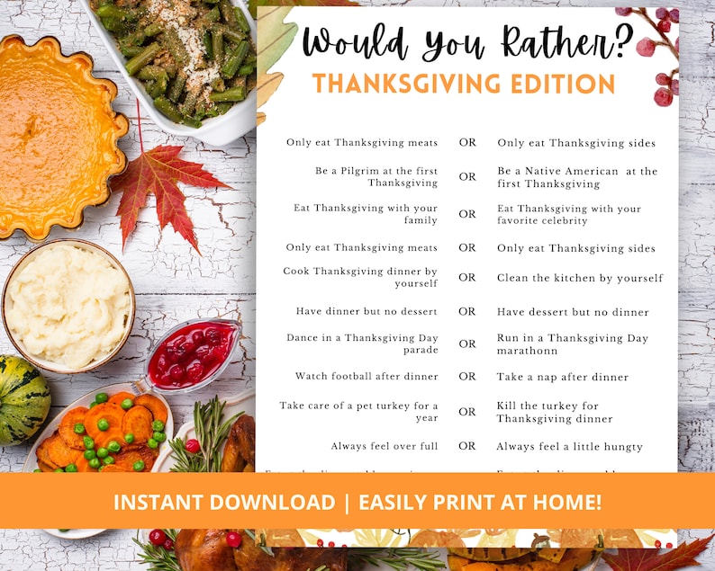 Thanksgiving Games Thanksgiving Party Games Would You Rather - Etsy