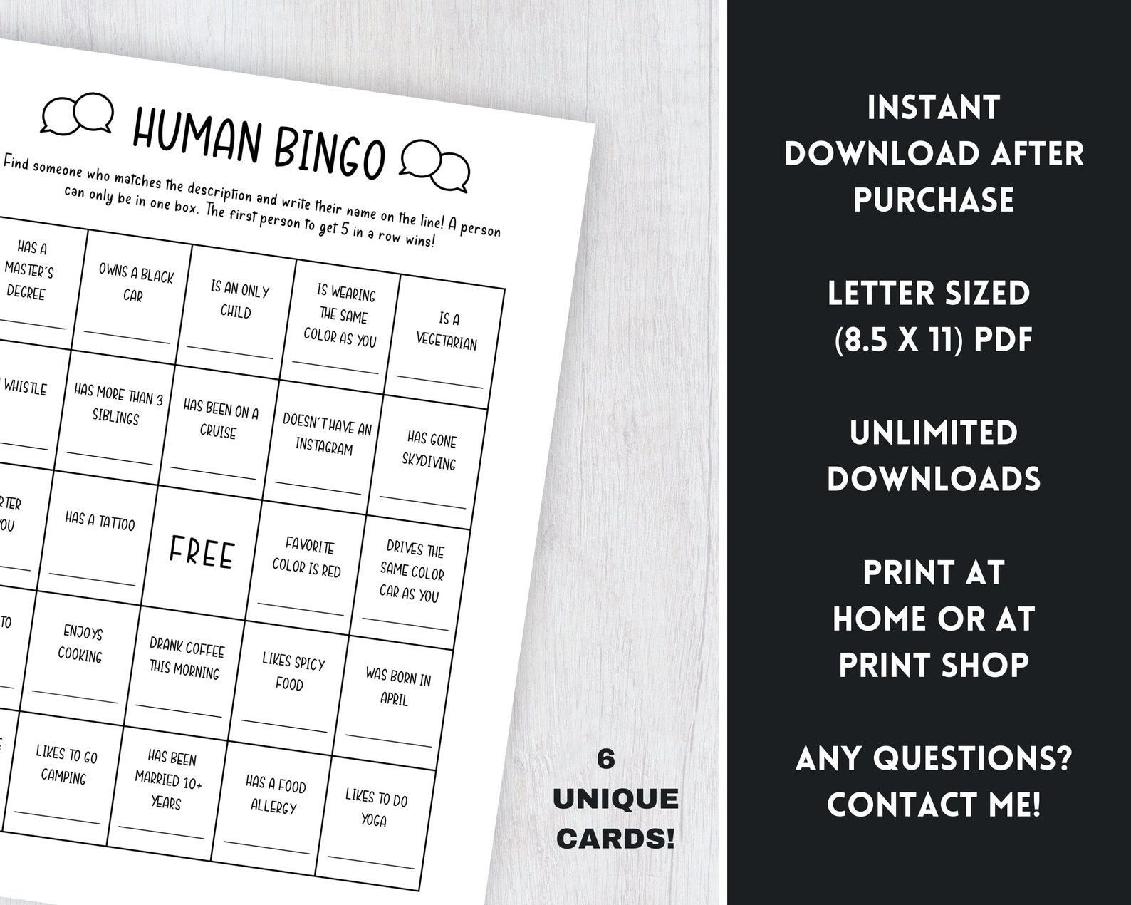 Human Bingo. Icebreaker Bingo Party Starter Games Icebreaker - Etsy