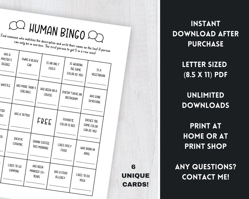Human Bingo. Icebreaker Bingo Party Starter Games Icebreaker - Etsy