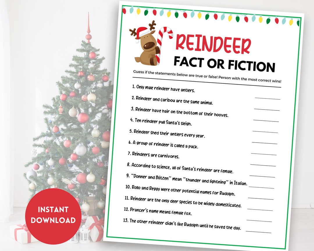 Reindeer Fact or Fiction, Christmas Trivia Game, Christmas Party Game ...