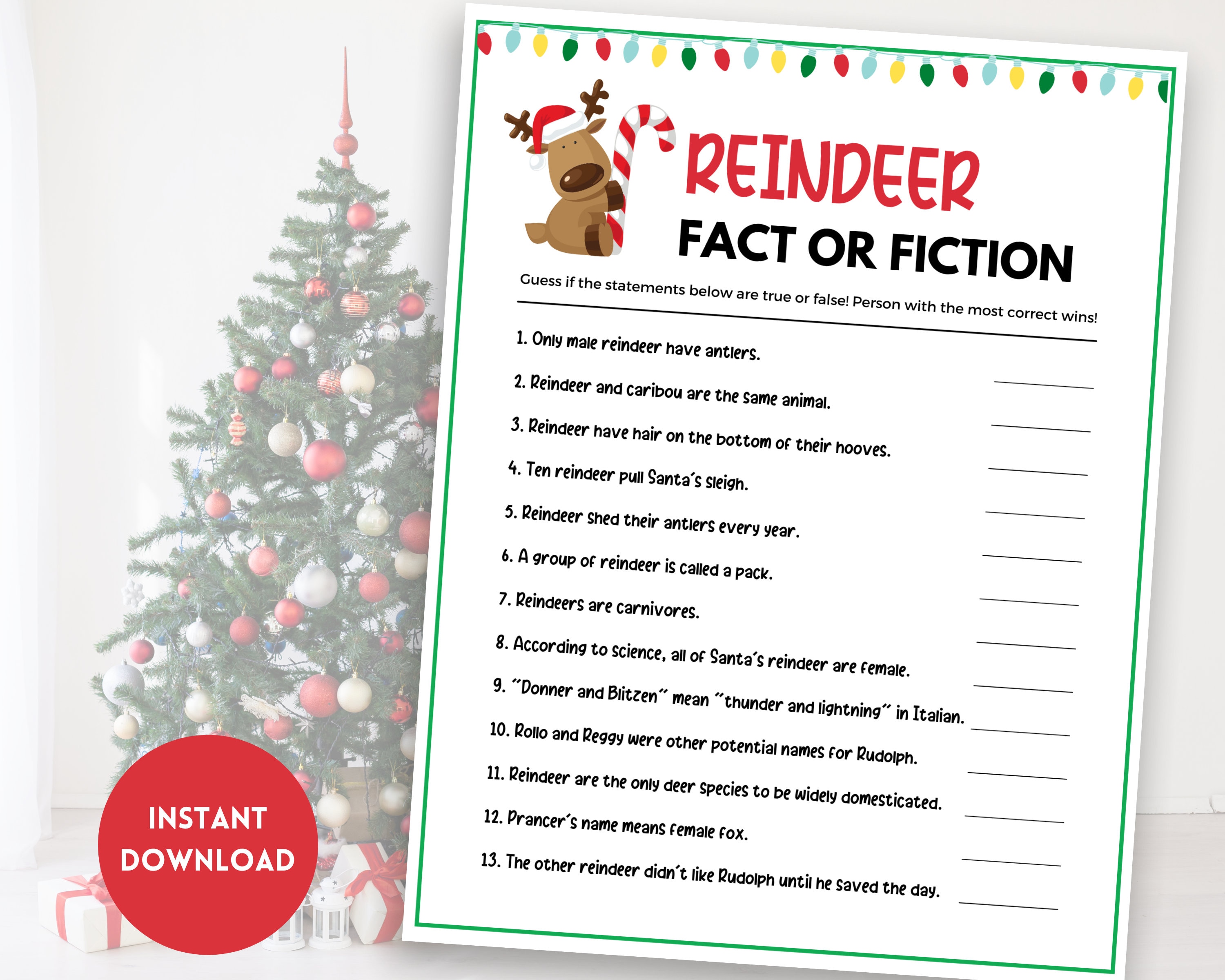 Reindeer Fact or Fiction Christmas Trivia Game Christmas - Etsy