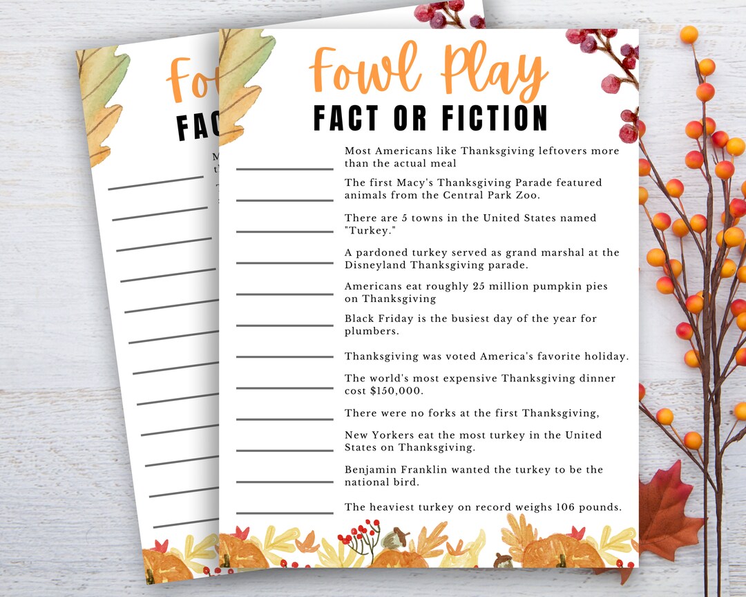 Thanksgiving Trivia Game, Fowl Play Trivia, Thanksgiving Printable ...