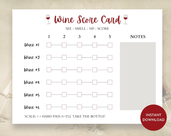 Wine Scoring Cards Printable