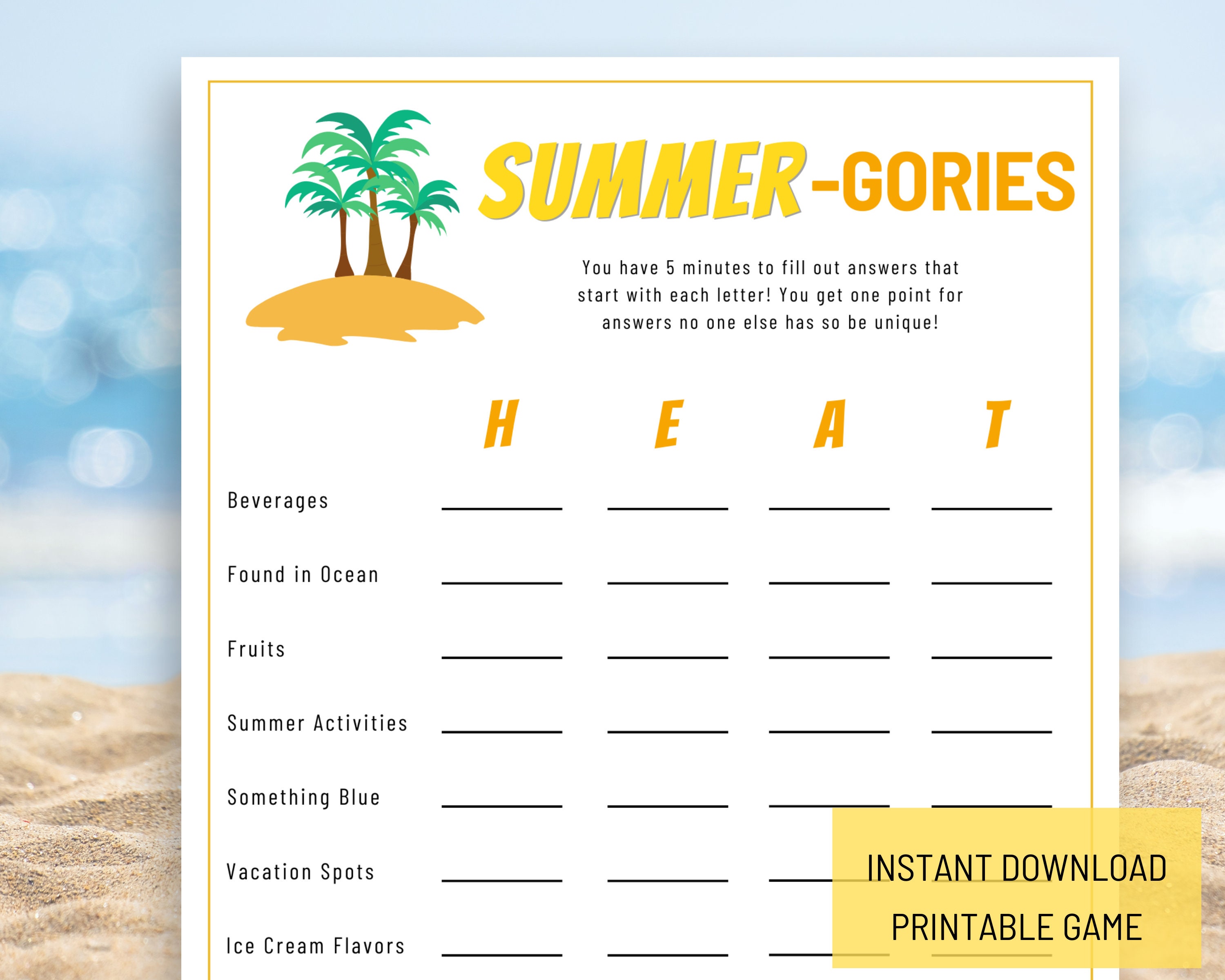 Printable Summer Party Game Summer Games for Kids and Adults - Etsy