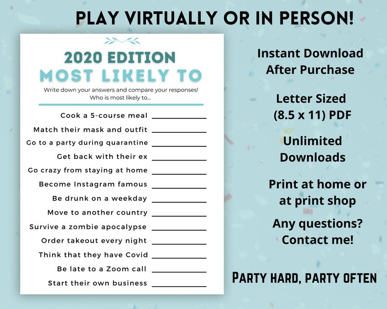 Most Likely To Game Adult Party Games Quarantine Game For Etsy