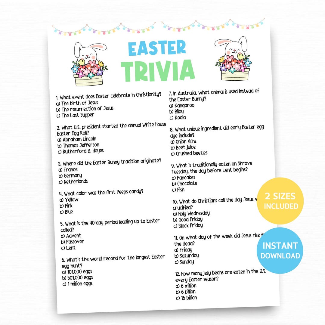 Easter Trivia Game, Easter Trivia, Easter Quiz for Teens, Adults, and ...
