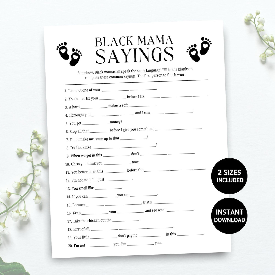 Black Mama Sayings Baby Shower Game, Black Mama Sayings Game, Fun Baby ...