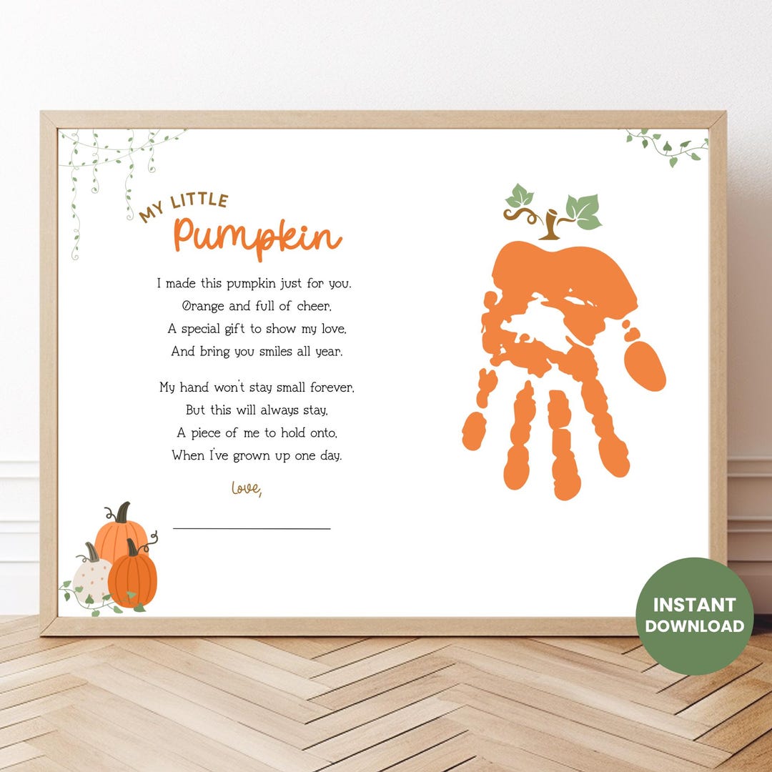 Pumpkin Poem Handprint Craft, Fall Handprint Art Craft, Preschool ...