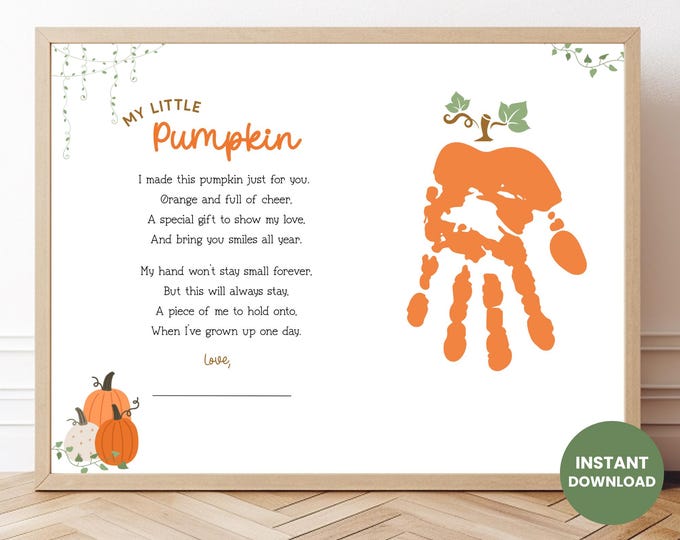 Pumpkin Poem Handprint Art: Fall Halloween Keepsake (digital Download ...