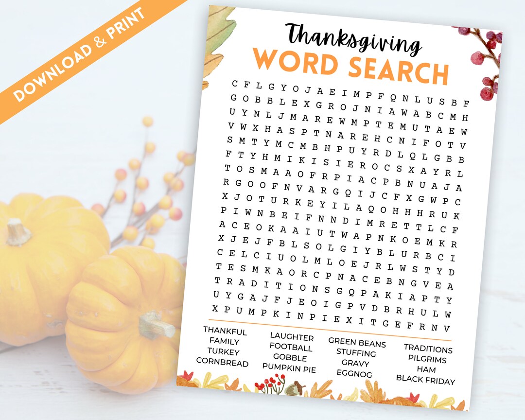 Thanksgiving Word Search, Thanksgiving Game, Printable Word Search ...